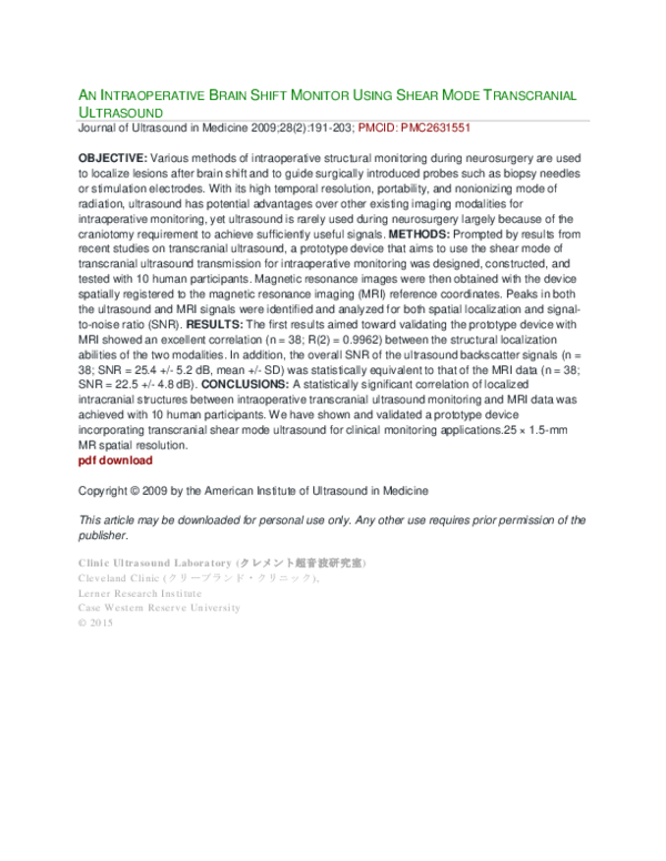 (PDF) An Intraoperative Brain-shift Monitor Using Shear-mode Transcranial Ultrasound ...