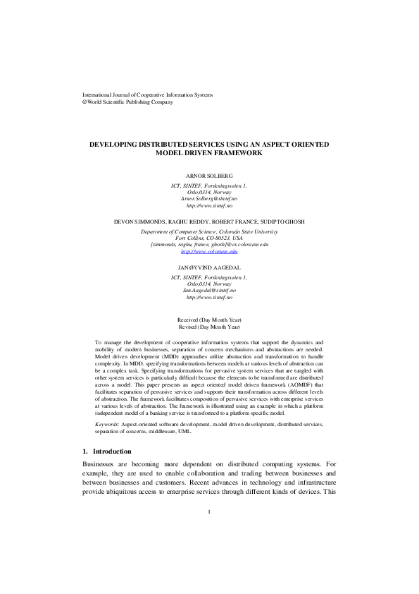 Pdf Developing Distributed Services Using An Aspect Oriented Model