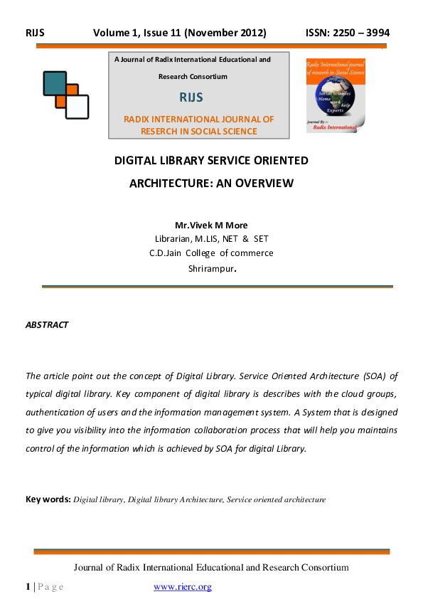 Pdf Digital Library Service Oriented Architecture An Overview Vivek More