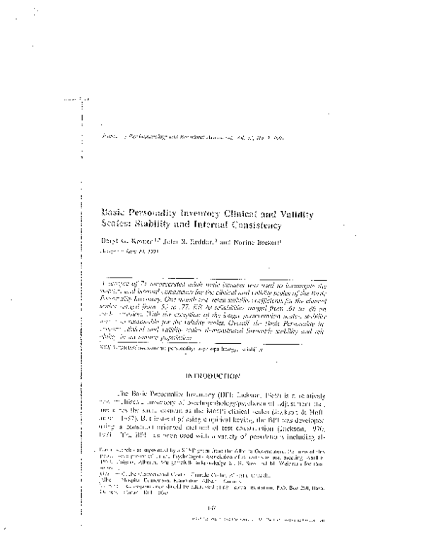 (PDF) Basic Personality Inventory clinical and validity scales ...