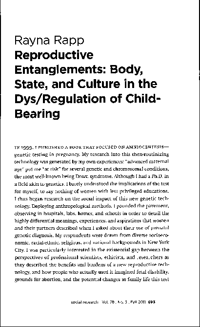 (PDF) Rayna Rapp Reproductive Entanglements: Body, State, and Culture ...