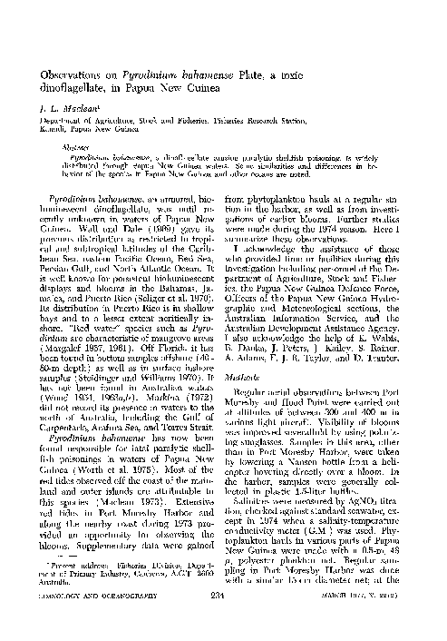 (PDF) Observations on Pyrodinium bahamense Plate, a toxic ...