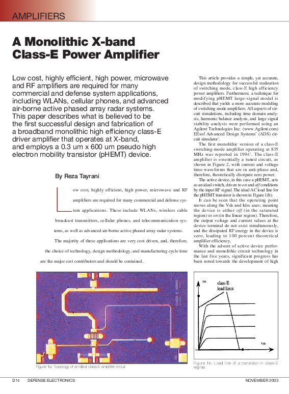 (PDF) A Monolithic X-band Class-E Power Amplifier
