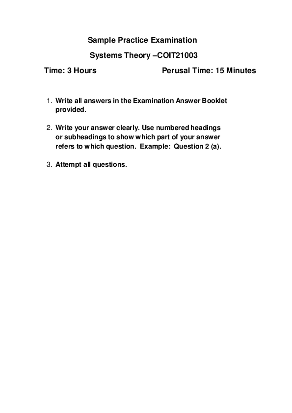 (DOC) Sample Practice Examination Systems Theory –COIT21003 Time: 3 ...