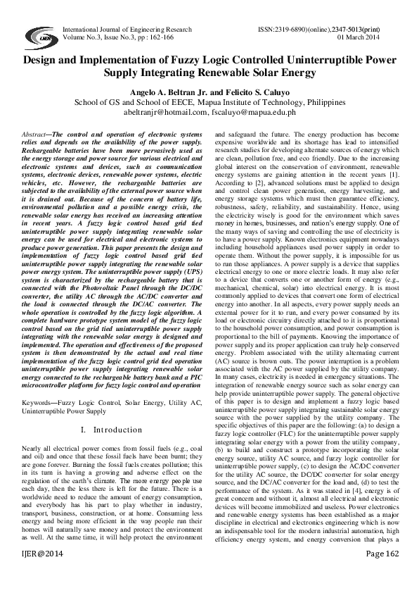 Pdf Design And Implementation Of Fuzzy Logic Controlled Uninterruptible Power Supply