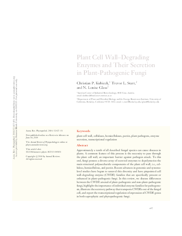 (PDF) Plant Cell Wall–Degrading Enzymes and Their Secretion in Plant-Pathogenic Fungi