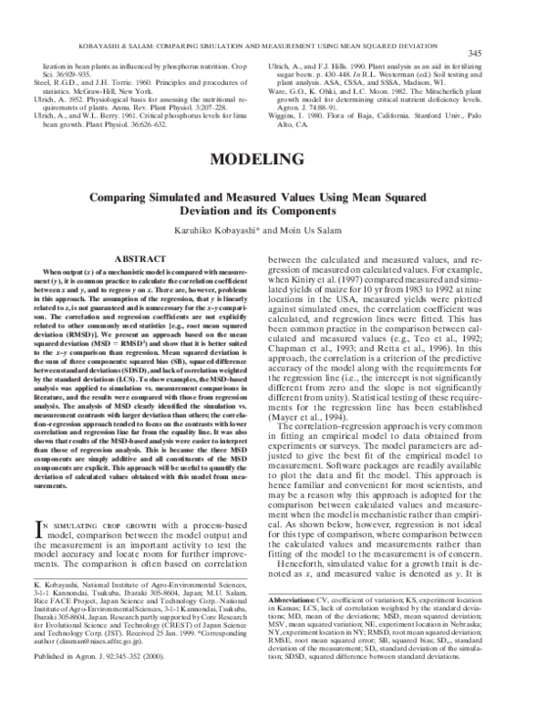 Pdf Comparing Simulated And Measured Values Using Mean Squared