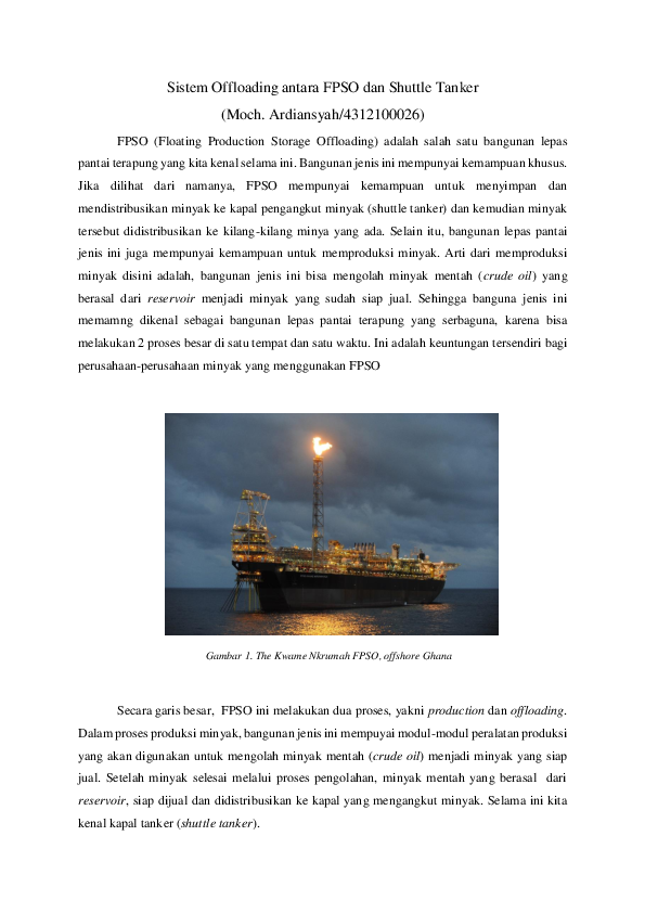 (PDF) Sistem Offloading antara FPSO dan Shuttle Tanker