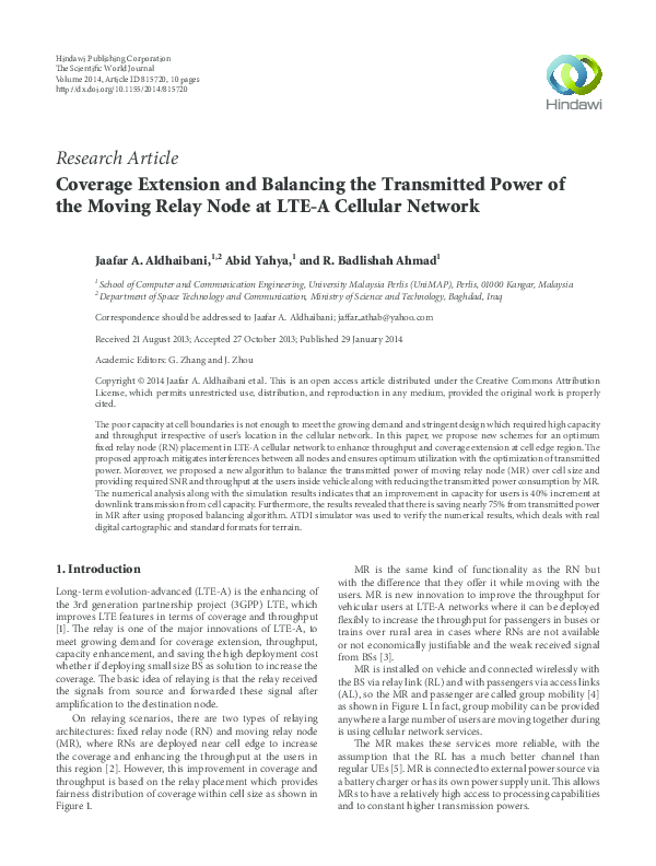 Pdf Coverage Extension And Balancing The Transmitted Power Of The Moving Relay Node At Lte A