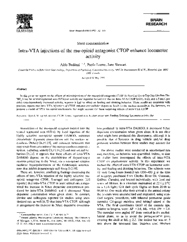 (PDF) Intra-VTA injections of the mu-opioid antagonist CTOP enhance ...