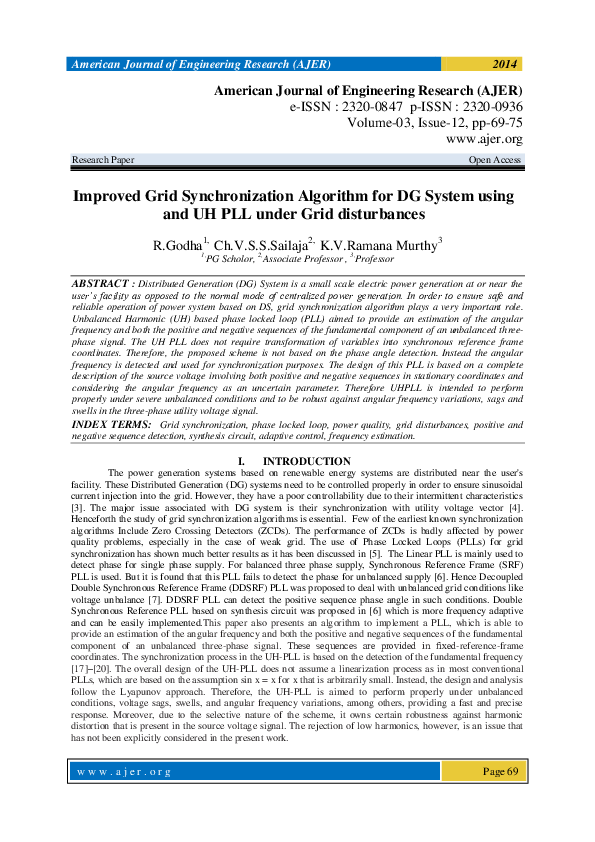 Pdf Improved Grid Synchronization Algorithm For Dg System Using And