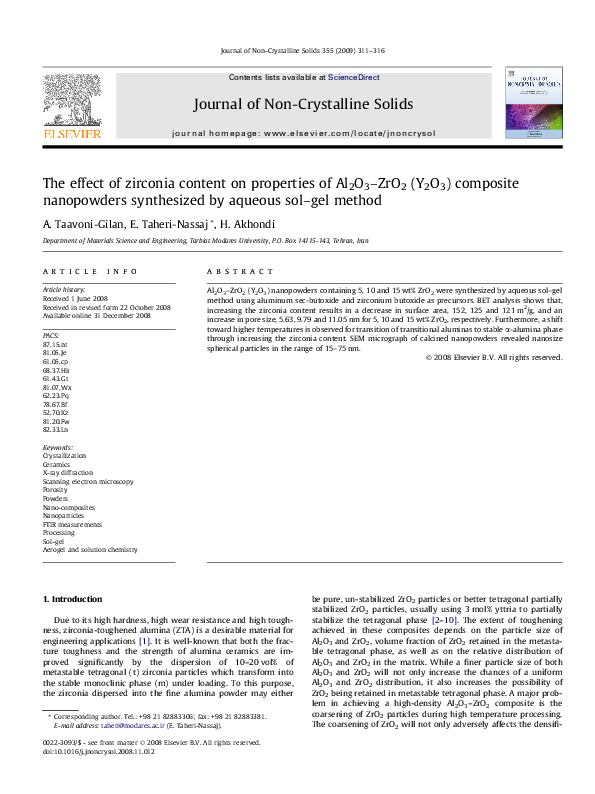 (PDF) The effect of zirconia content on properties of Al2O3–ZrO2 (Y2O3) composite nanopowders ...