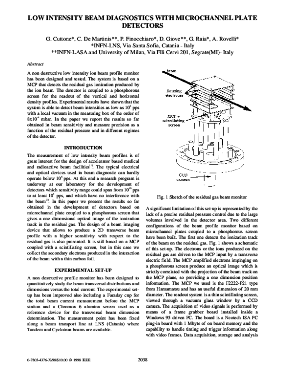(PDF) LOW INTENSITY BEAM DIAGNOSTICS WITH MICROCHANNEL PLATE DETECTORS