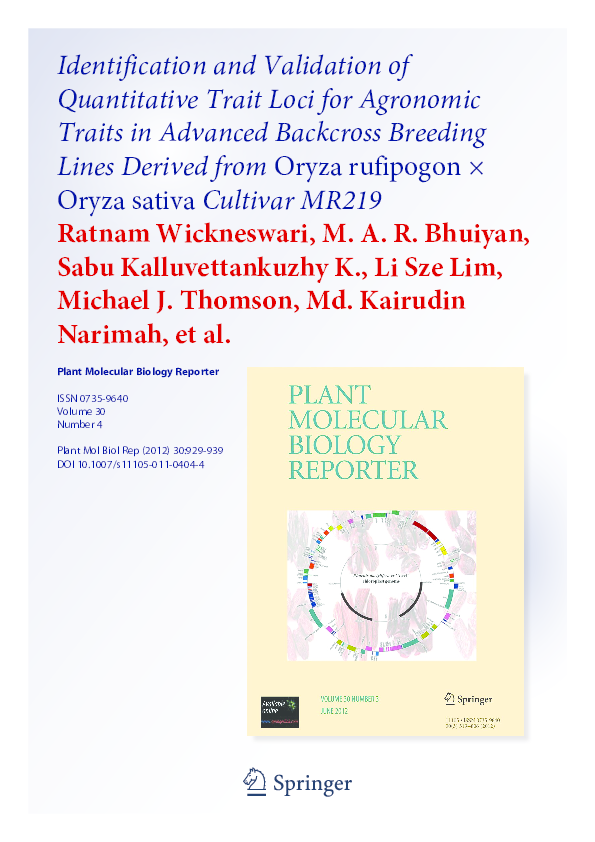 Pdf Identification And Validation Of Quantitative Trait Loci For Agronomic Traits In Advanced