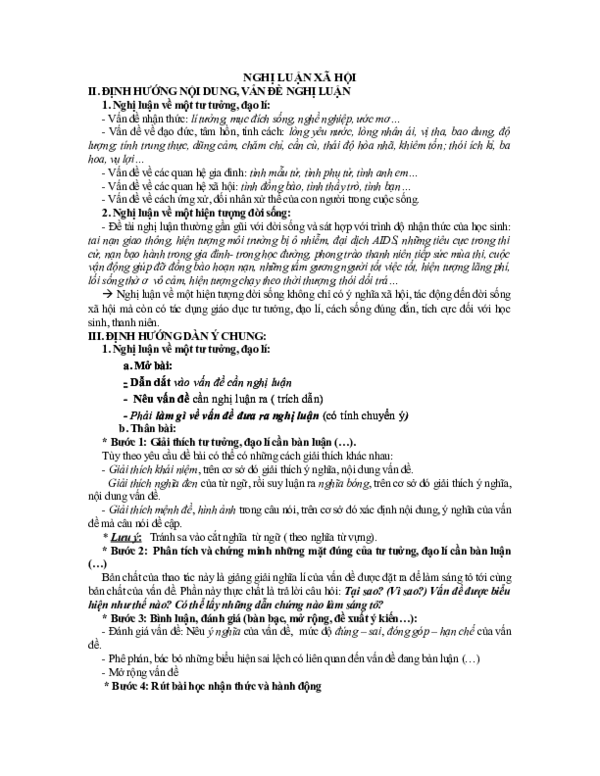 (DOC) NGH LU N XÃ H I II. Đ NH H NG N I DUNG, V N Đ NGH LU N nhau: - Gi i thích khái ni m Gi i ...