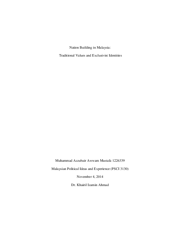 Pdf Nation Building In Malaysia
