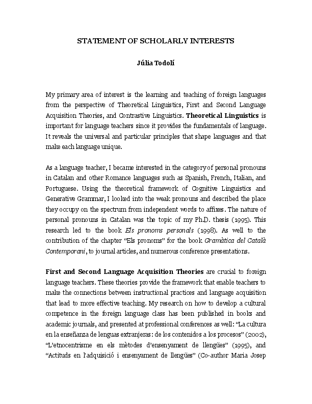 (DOC) Statement of Scholarly Interests