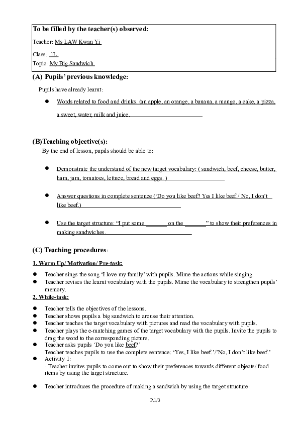 (DOC) 2014 LPAT Classroom Language Lesson Plan