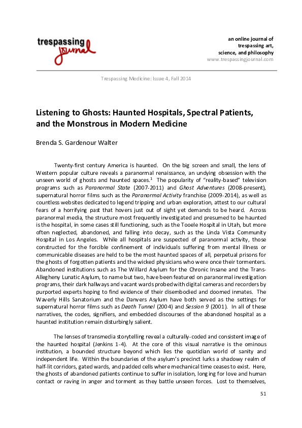 (PDF) Listening to Ghosts: Haunted Hospitals, Spectral Patients, and ...