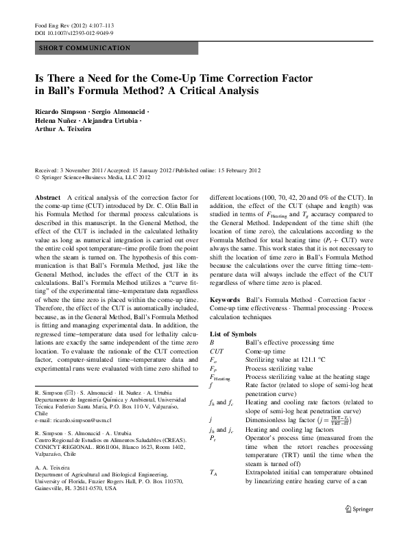 (PDF) Is There a Need for the Come-Up Time Correction Factor in Ball's ...