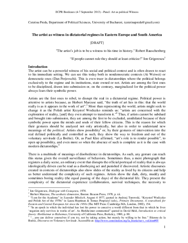 (PDF) The artist as witness in dictatorial regimes in Eastern Europe ...