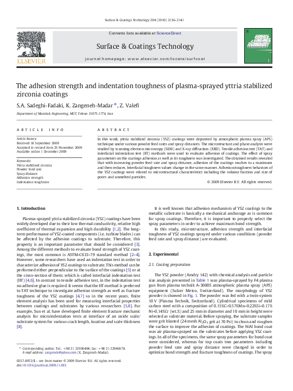 (PDF) The adhesion strength and indentation toughness of plasma-sprayed ...