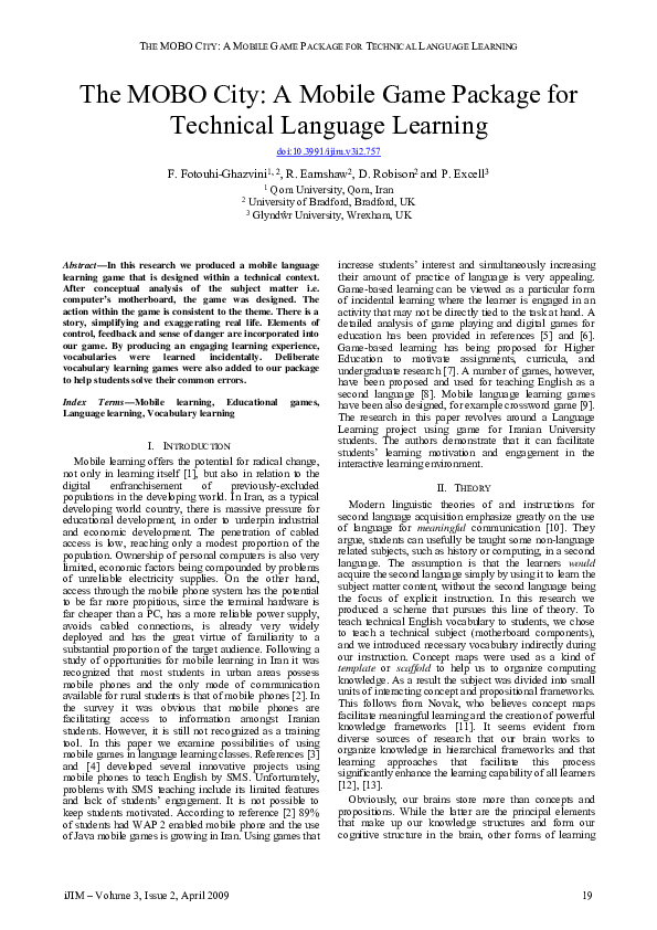 (PDF) The MOBO City: A Mobile Game Package for Technical Language Learning