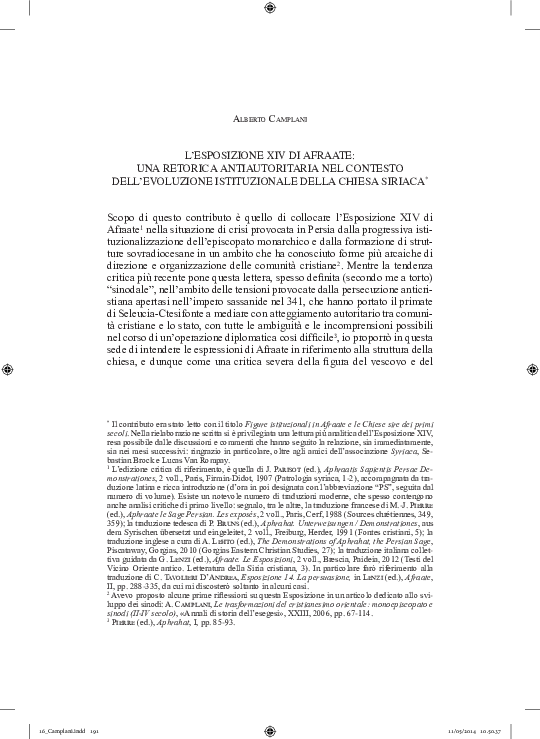 (PDF) L'Esposizione XIV di Afraate: una retorica antiautoritaria nel ...