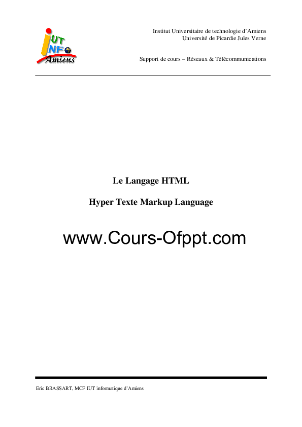 (PDF) Eric BRASSART, MCF IUT informatique d'Amiens Le Langage HTML ...