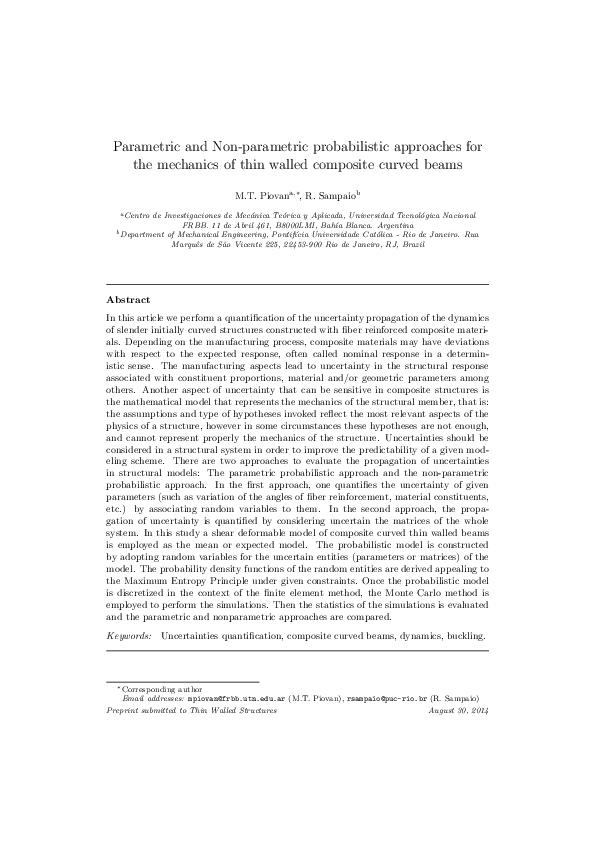 (PDF) Parametric and Non-parametric probabilistic approaches for the mechanics of thin walled ...