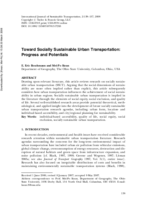 (PDF) Toward Socially Sustainable Urban Transportation: Progress and ...