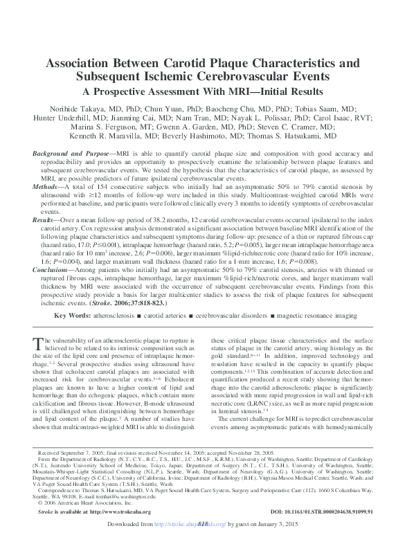 (PDF) Association Between Carotid Plaque Characteristics and Subsequent ... (PDF) Association Between Carotid Plaque Characteristics and Subsequent ...