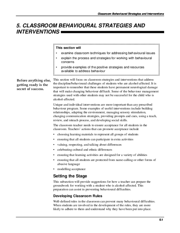 (PDF) 5.1 Classroom Behavioural Strategies and Interventions 5 ...