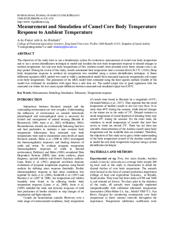 (PDF) Measurement and Simulation of Camel Core Body Temperature ...
