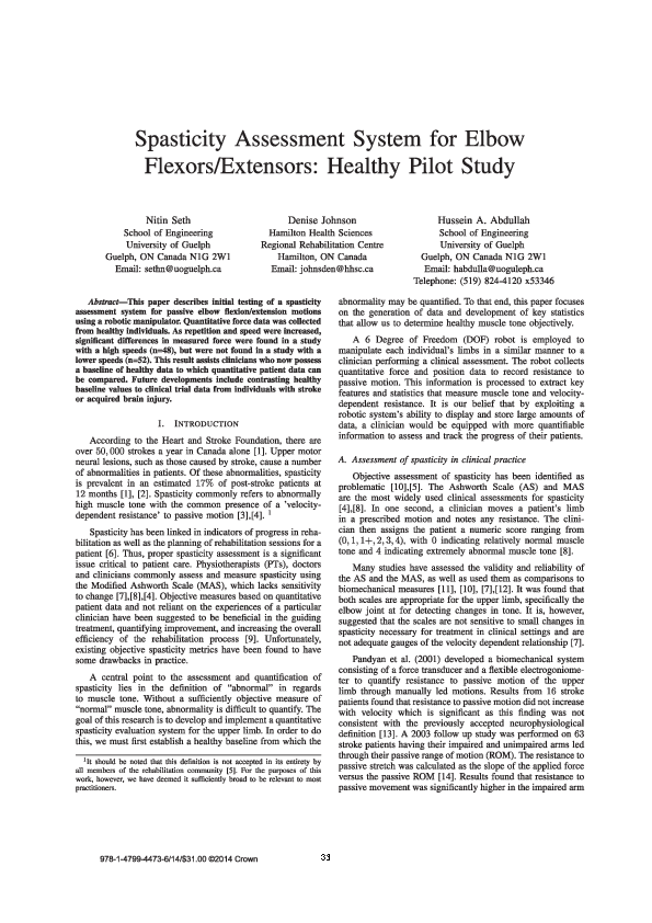 (PDF) Spasticity Assessment System for Elbow Flexors/Extensors: Healthy ...