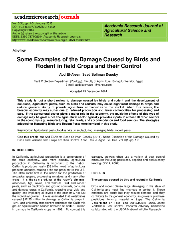 (PDF) Some Examples of the Damage Caused by Birds and Rodent in field ...