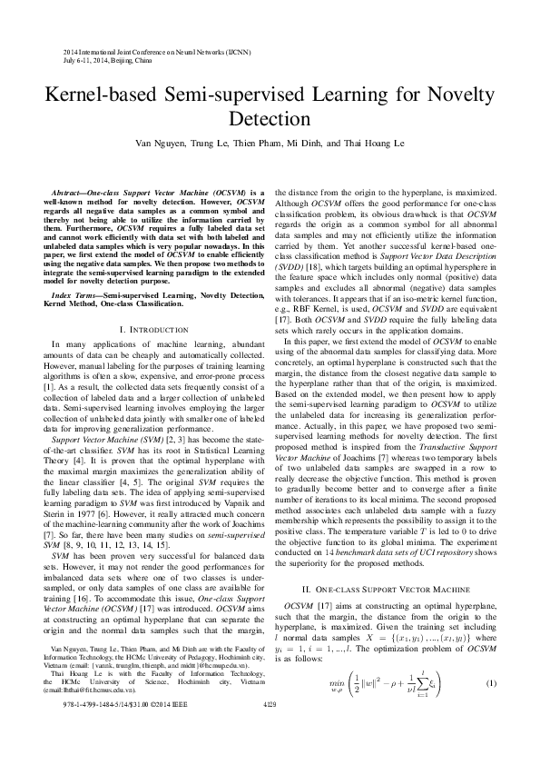 Pdf Kernel Based Semi Supervised Learning For Novelty Detection 