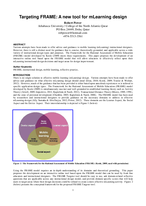 (PDF) Targeting FRAME: A new tool for mLearning design