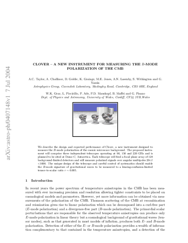 (PDF) CLOVER - A new instrument for measuring the B-mode polarization ...