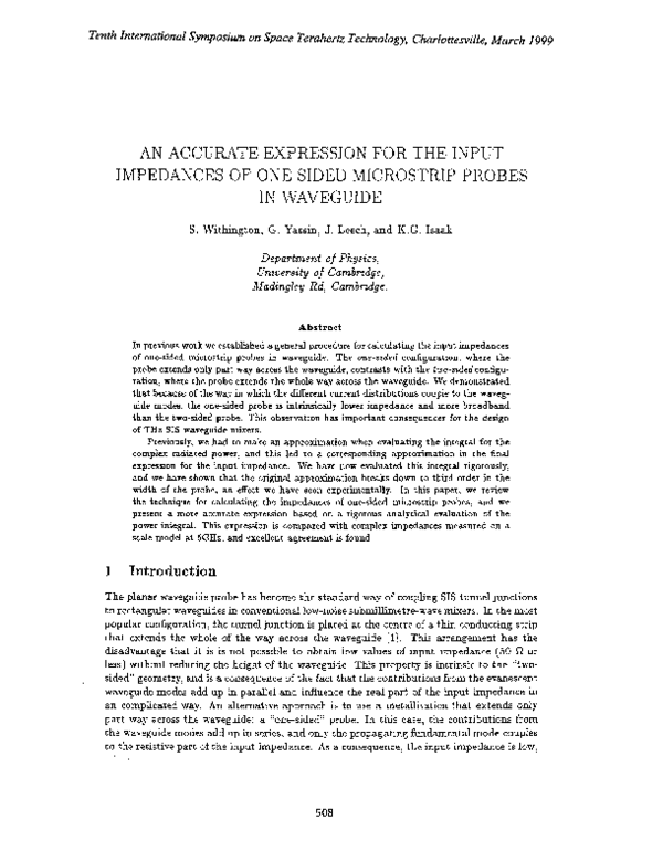 (PDF) An Accurate Expression for the Input Impedances of One-Sided ...