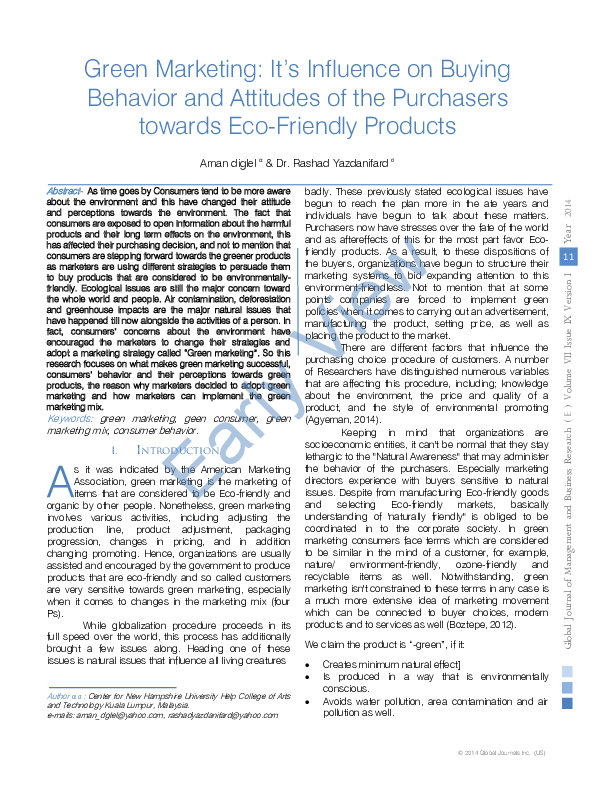 Pdf Green Marketing It S Influence On Buying Behavior And Attitudes