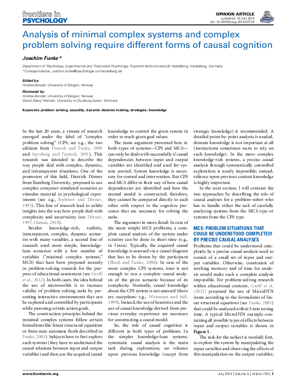 (PDF) Analysis of minimal complex systems and complex problem solving require different forms of ...