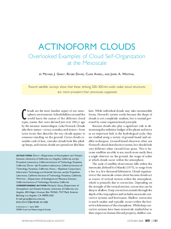 (PDF) ACTINOFORM CLOUDS: Overlooked Examples of Cloud Self-Organization at the Mesoscale