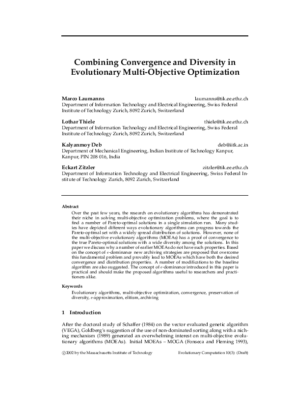 Pdf Combining Convergence And Diversity In Evolutionary Multi