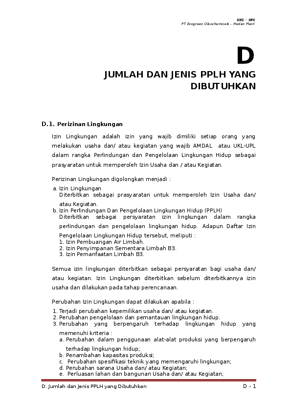 (DOC) D JUMLAH DAN JENIS PPLH YANG DIBUTUHKAN KL -UPL