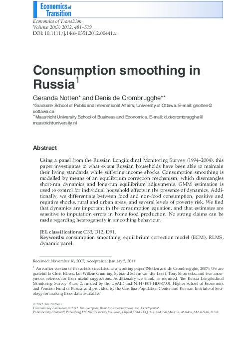 (PDF) Consumption smoothing in Russia 1