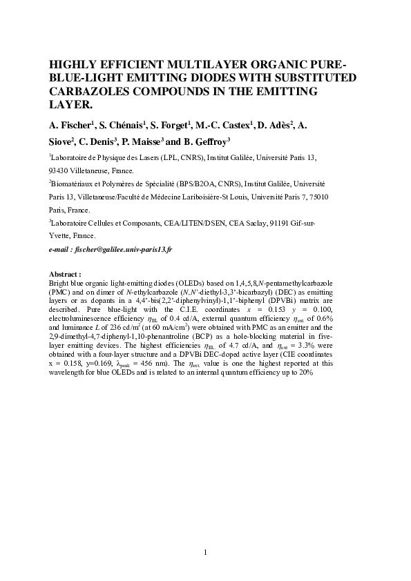 (PDF) Highly efficient multilayer organic pure blue light emitting ...