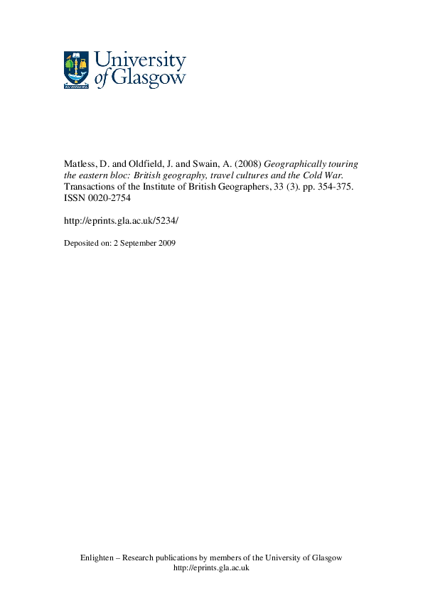 (PDF) Geographically touring the eastern bloc: British geography ...