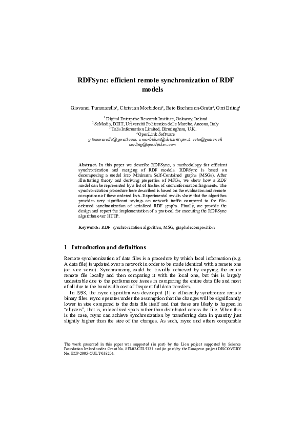 Pdf Rdfsync Efficient Remote Synchronization Of Rdf Models