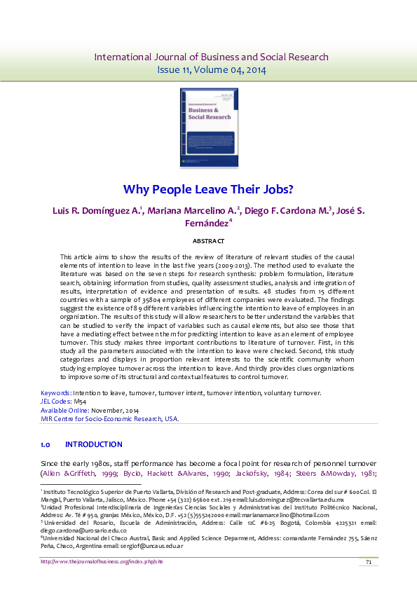 (PDF) Why People Leave Their Jobs?